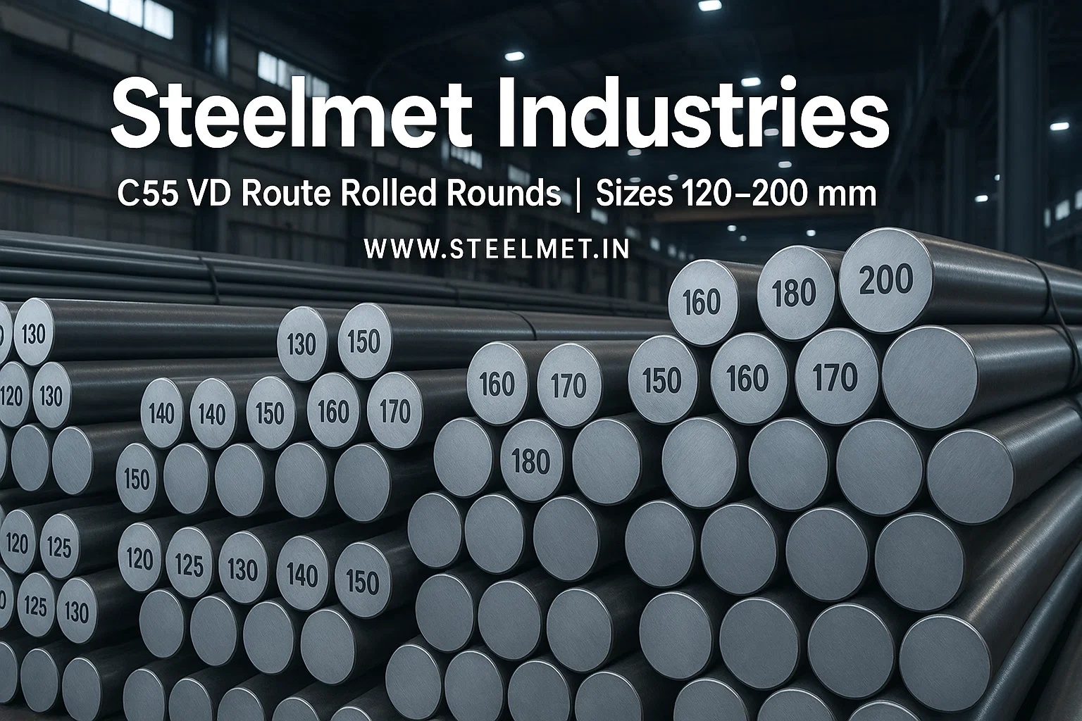 C55 VD Route Rolled Rounds – 120–200 mm | Steelmet Industries